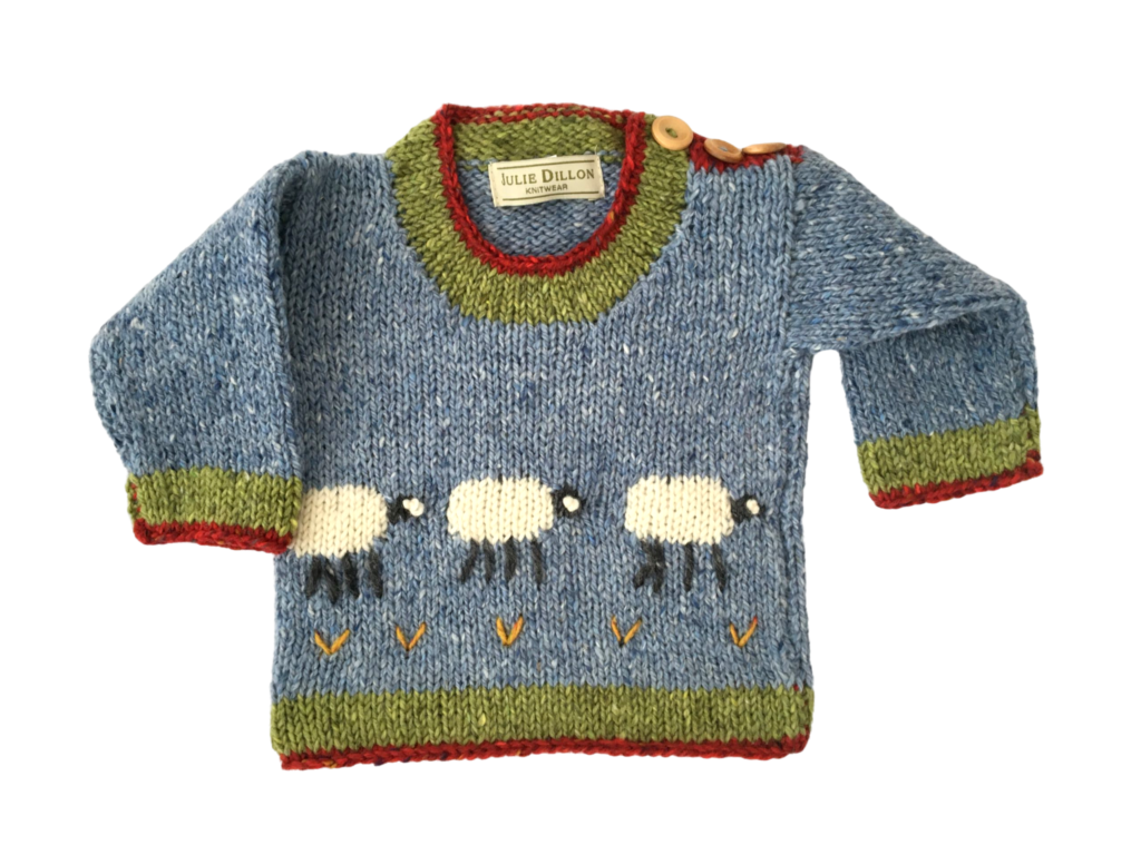 Handmade Sweater with Sheep Motif in Denim - Cottage Handcrafts